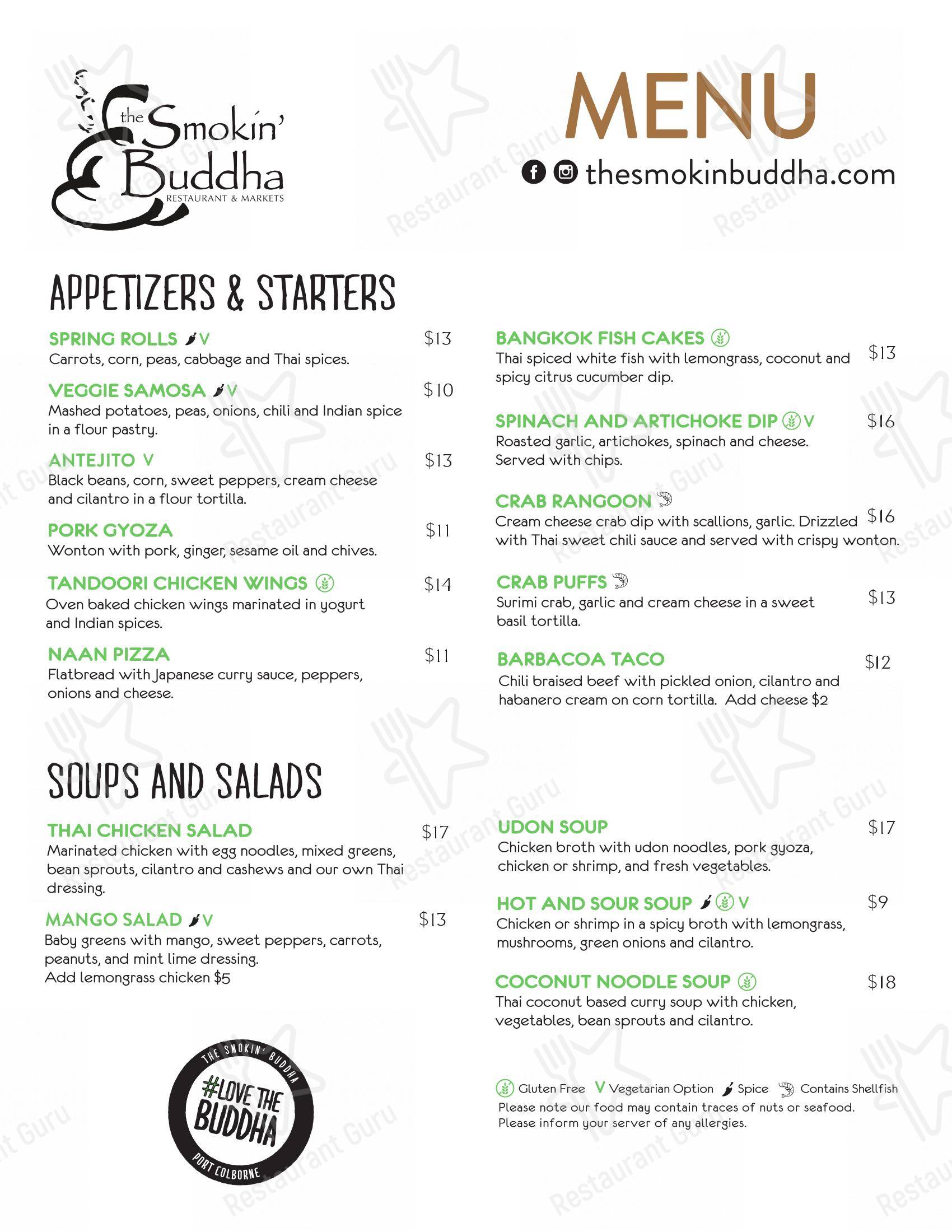 Menu at The Smokin' Buddha restaurant, Port Colborne, 265 King St