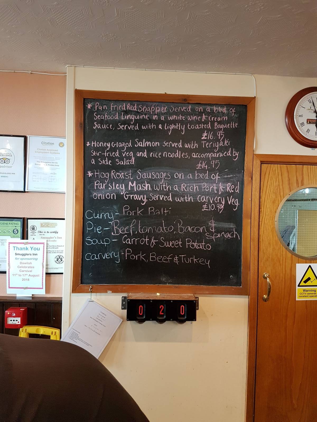 Menu at The Smugglers Inn pub & bar, Dawlish
