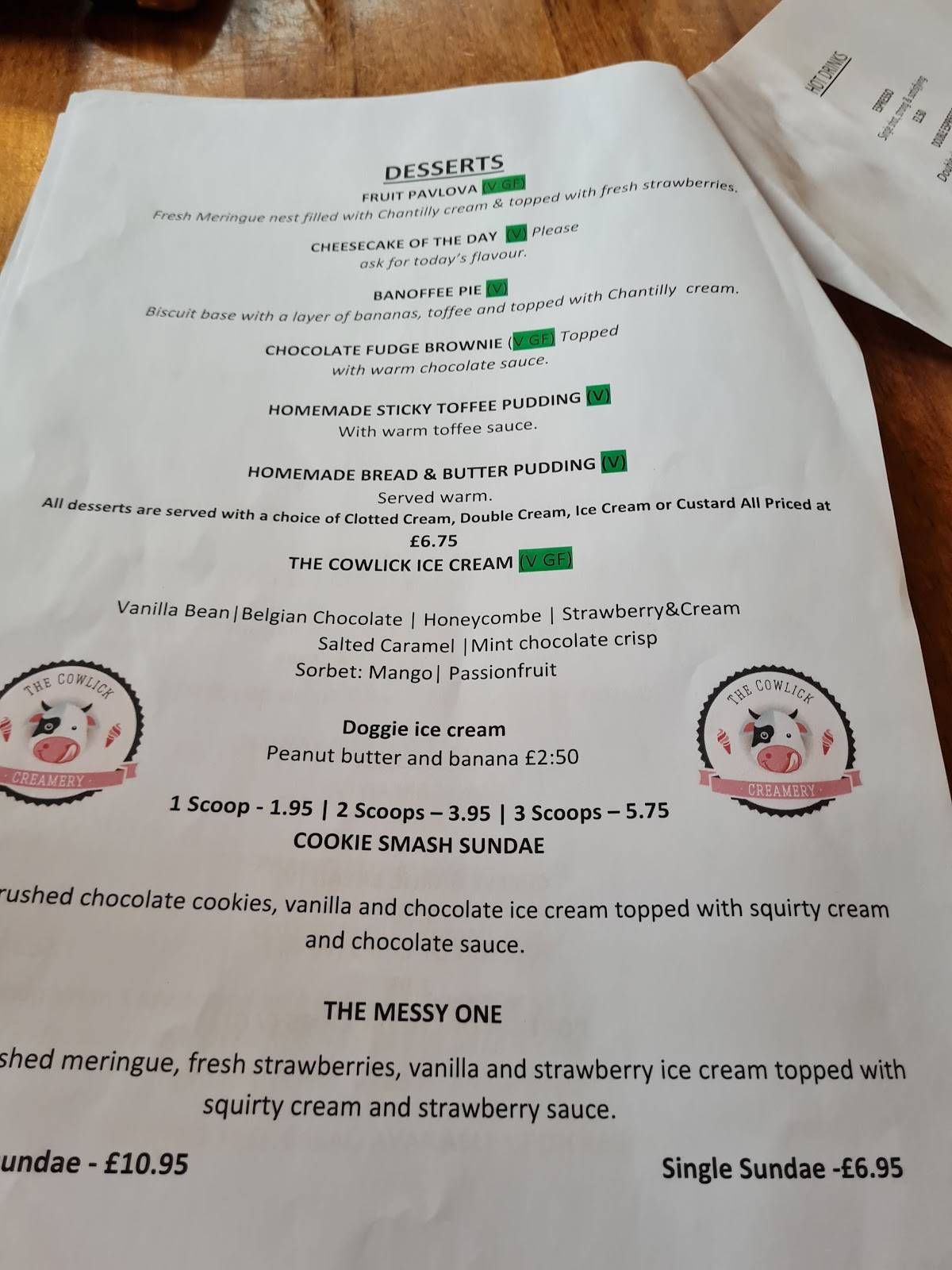 Menu at The Smugglers Inn pub & bar, Dawlish