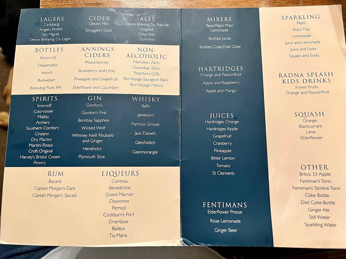Menu at The Smugglers Inn pub & bar, Dawlish