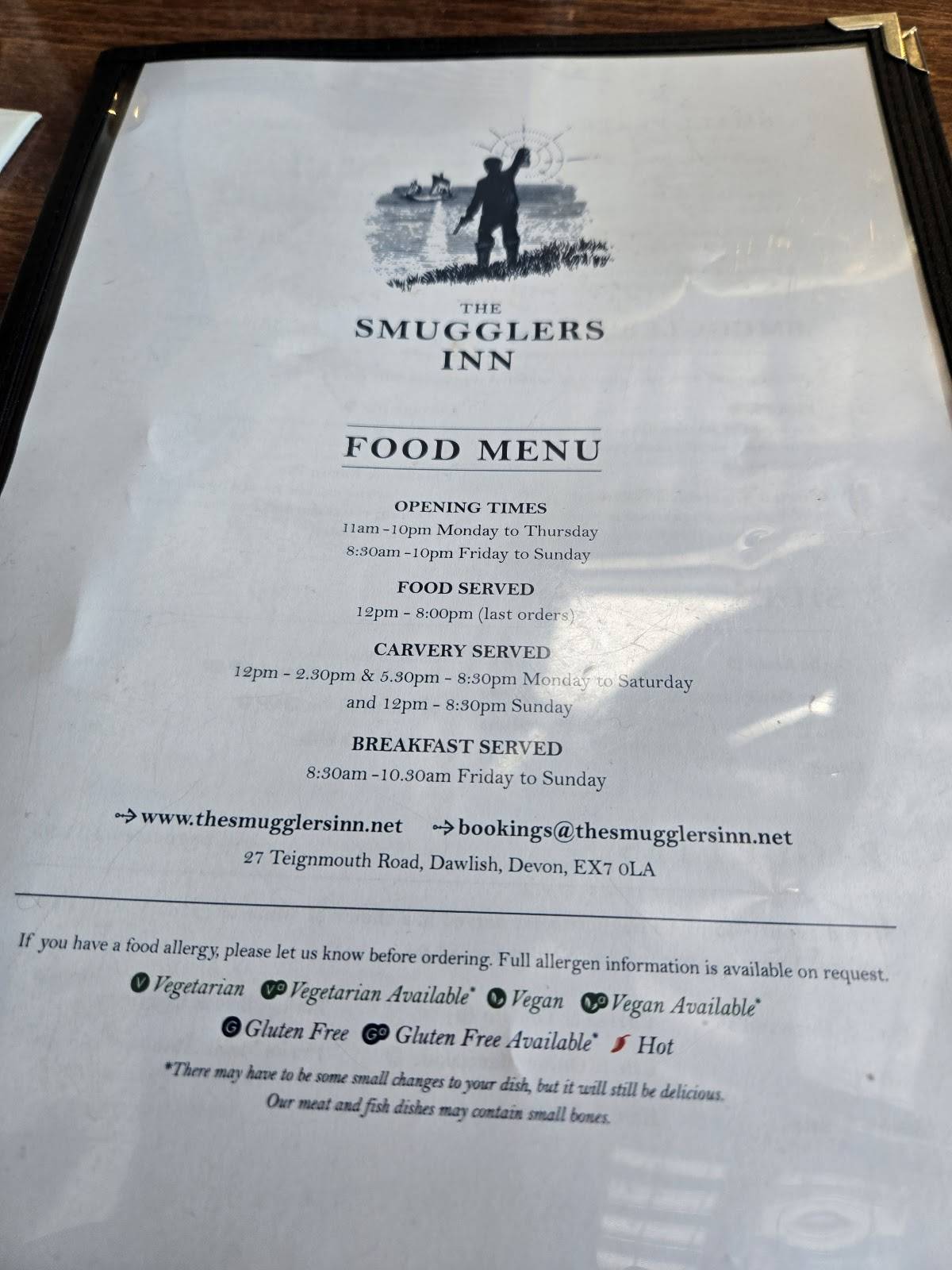 Carta del pub y bar The Smugglers Inn, Dawlish