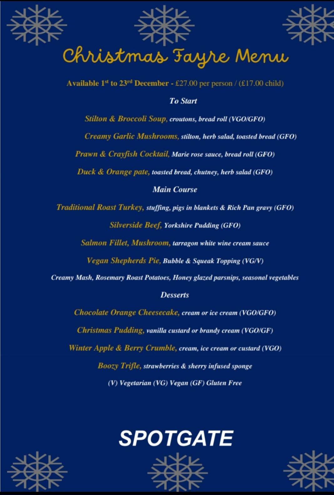 Menu at The Spotgate Inn pub & bar, Stone Rural