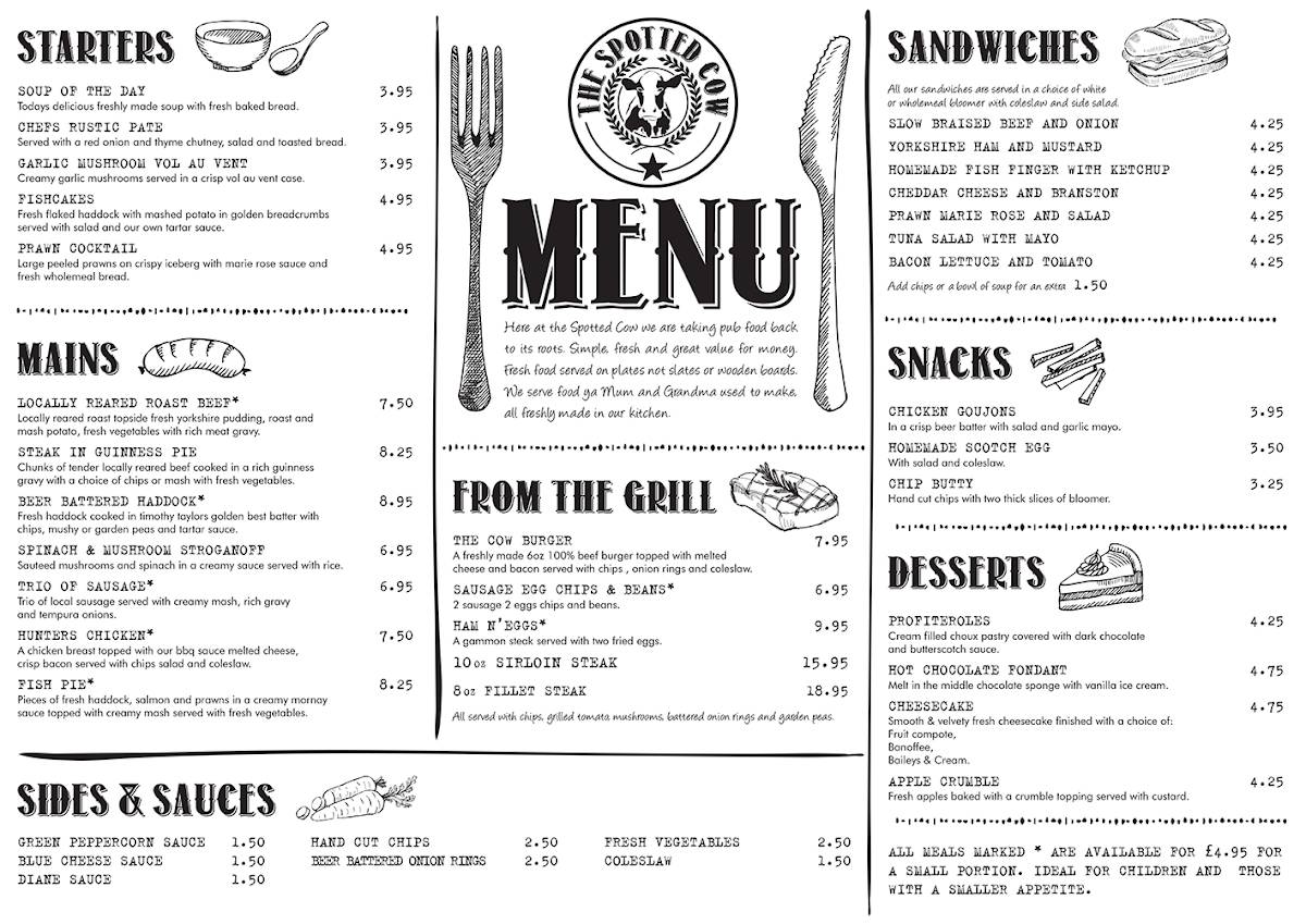Menu at The Spotted Cow pub & bar, Bradford, 122 Whitehall Rd