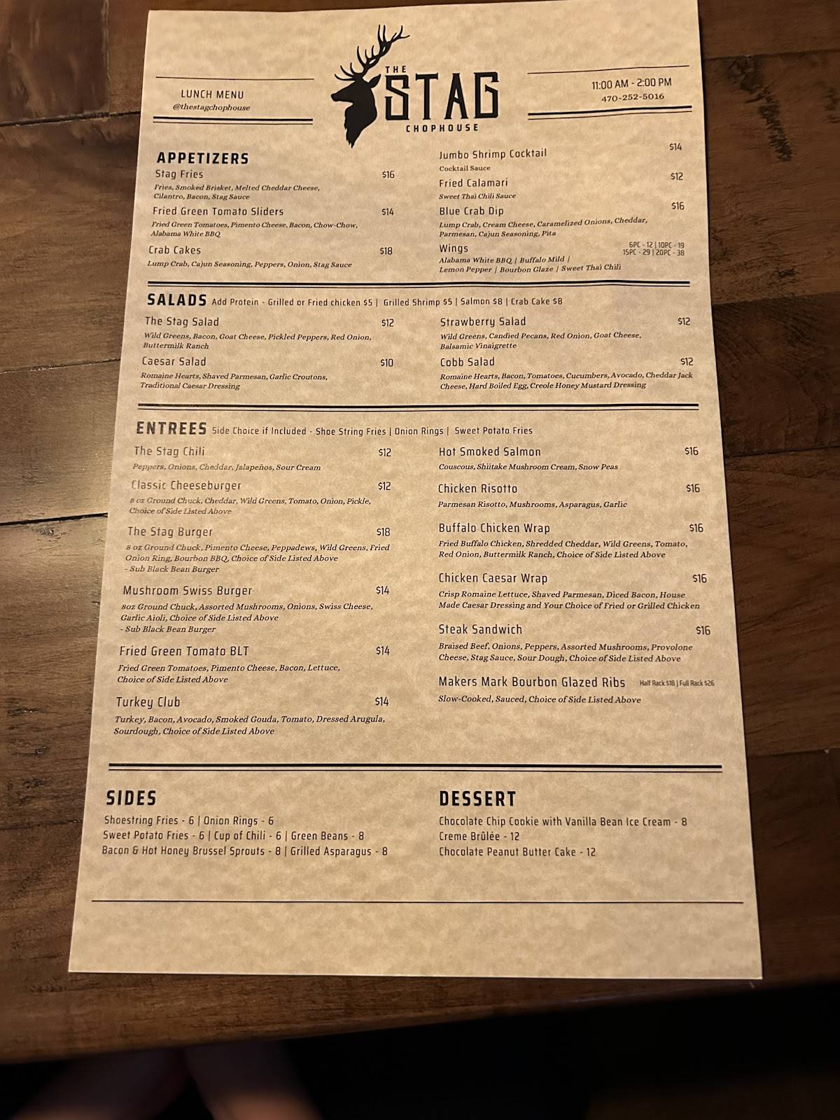 Menu at The Stag - Chophouse steakhouse, Gainesville