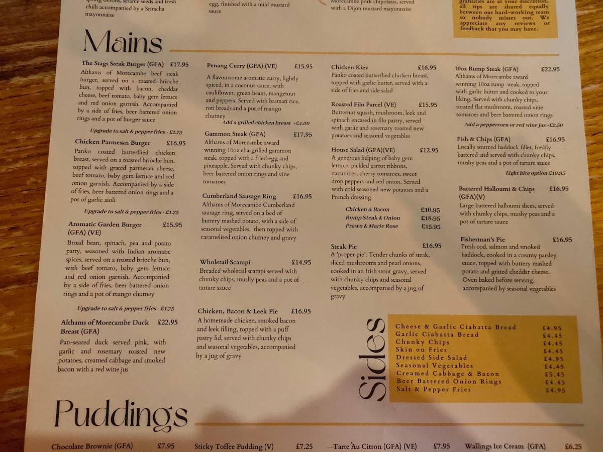 Menu at The Stags Head Preston pub & bar, Preston