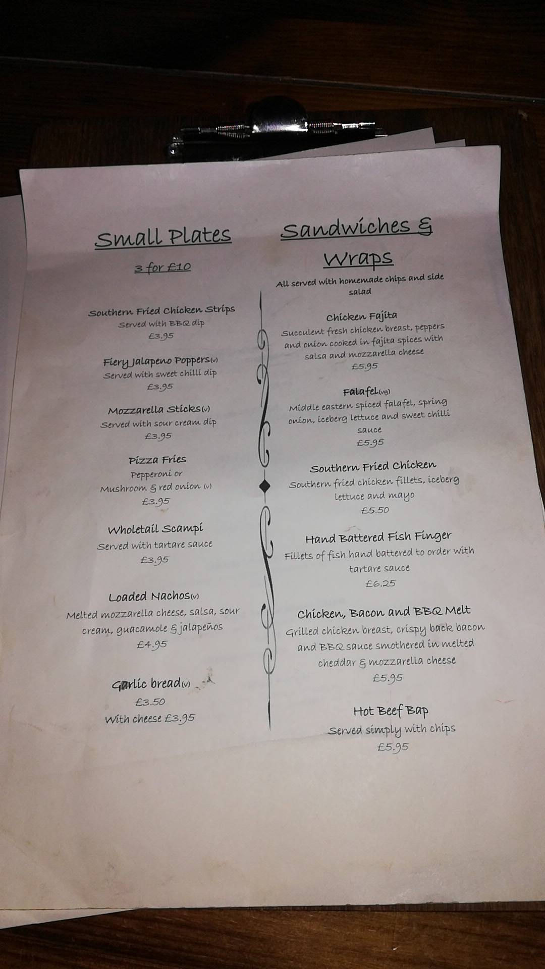 Menu at The Stumble Inn pub & bar, Sunderland