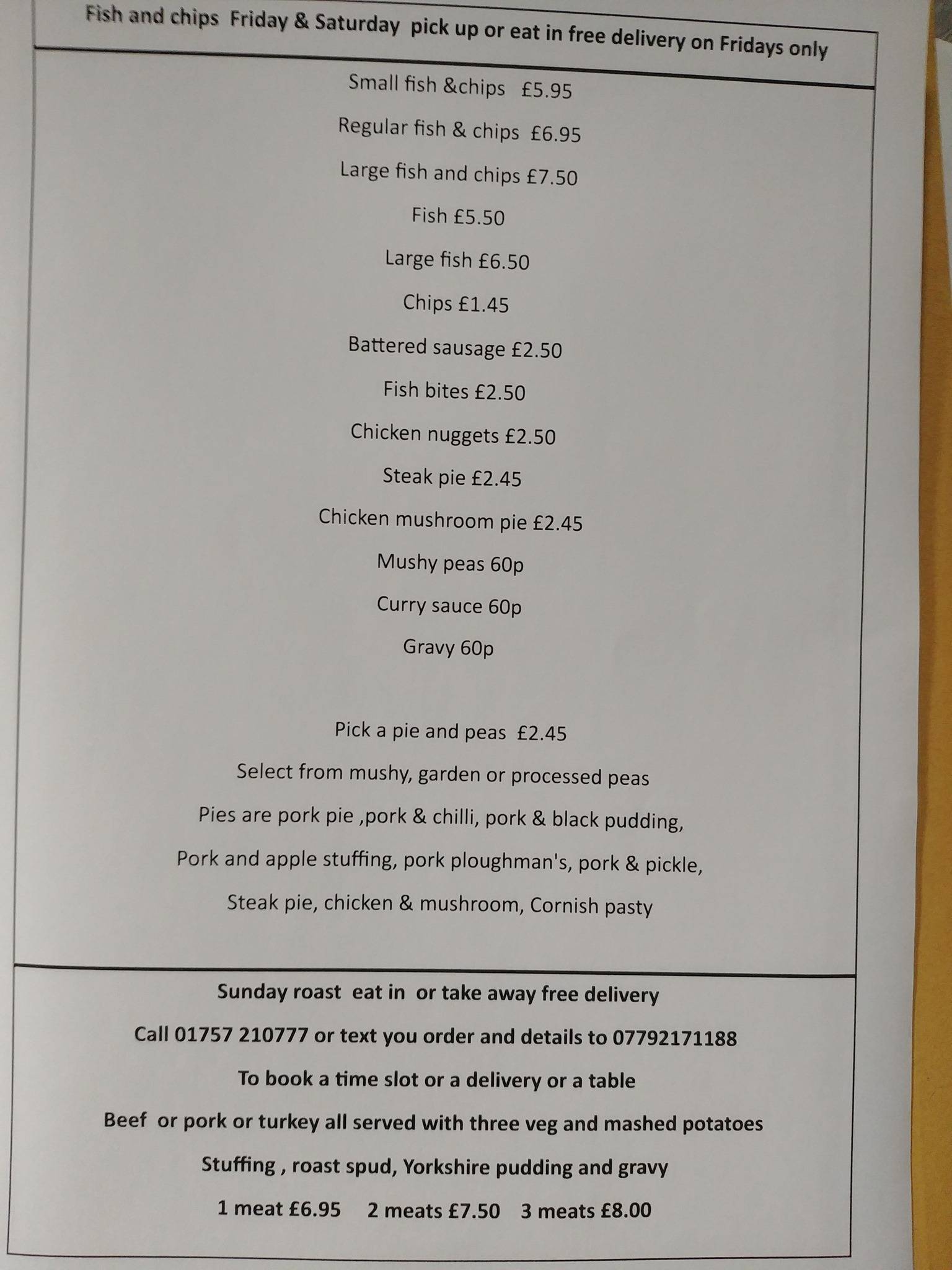 Menu at The Swan pub & bar, Selby