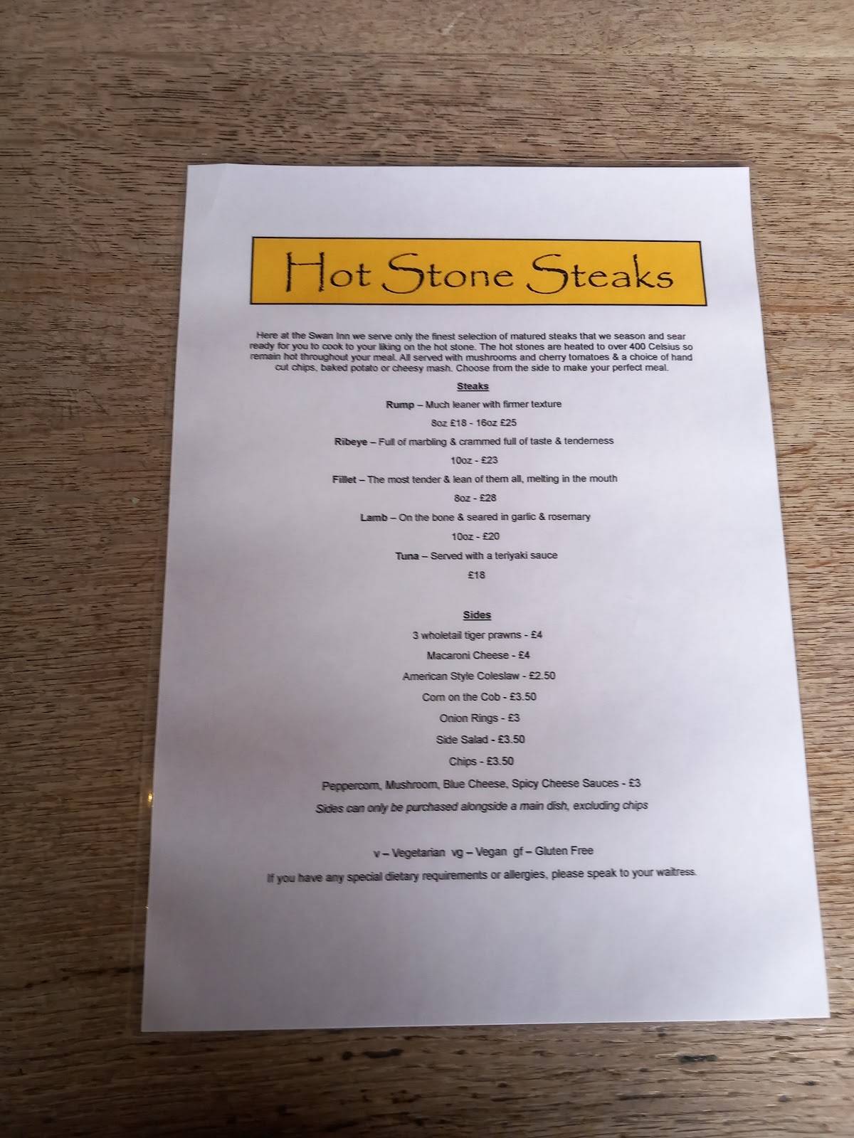 Menu at The Swan Inn Of Hoxne pub & bar, Eye, Low St