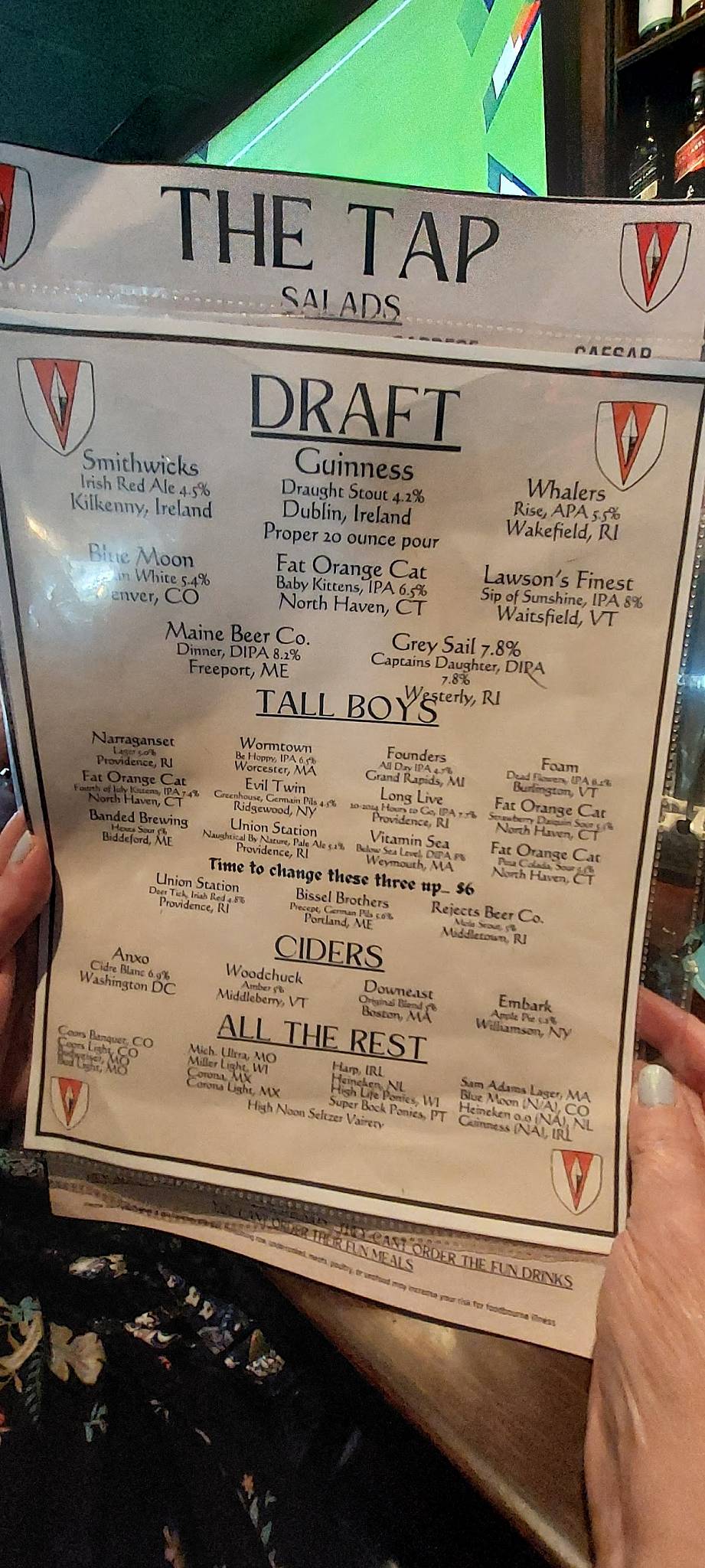 Menu at The Tap pub & bar, Cumberland