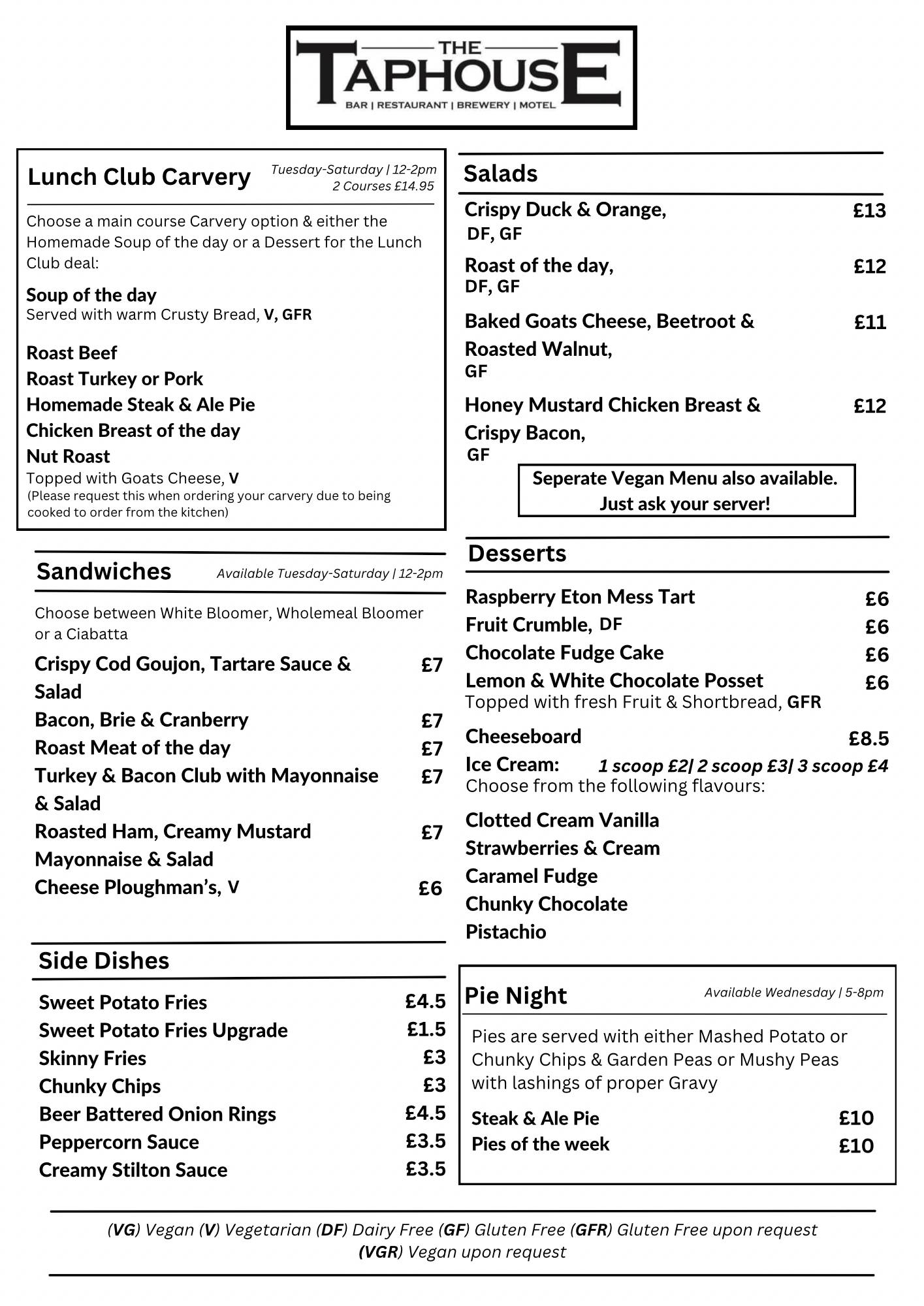 Menu at The Tap House Bar & Restaurant, Ashby-de-la-Zouch