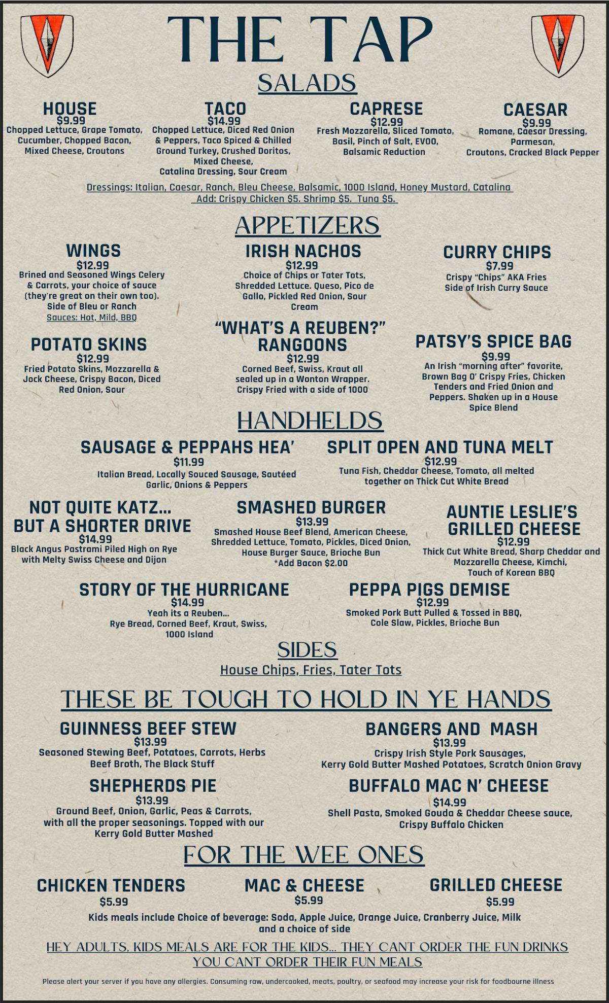 Menu at The Tap pub & bar, Cumberland