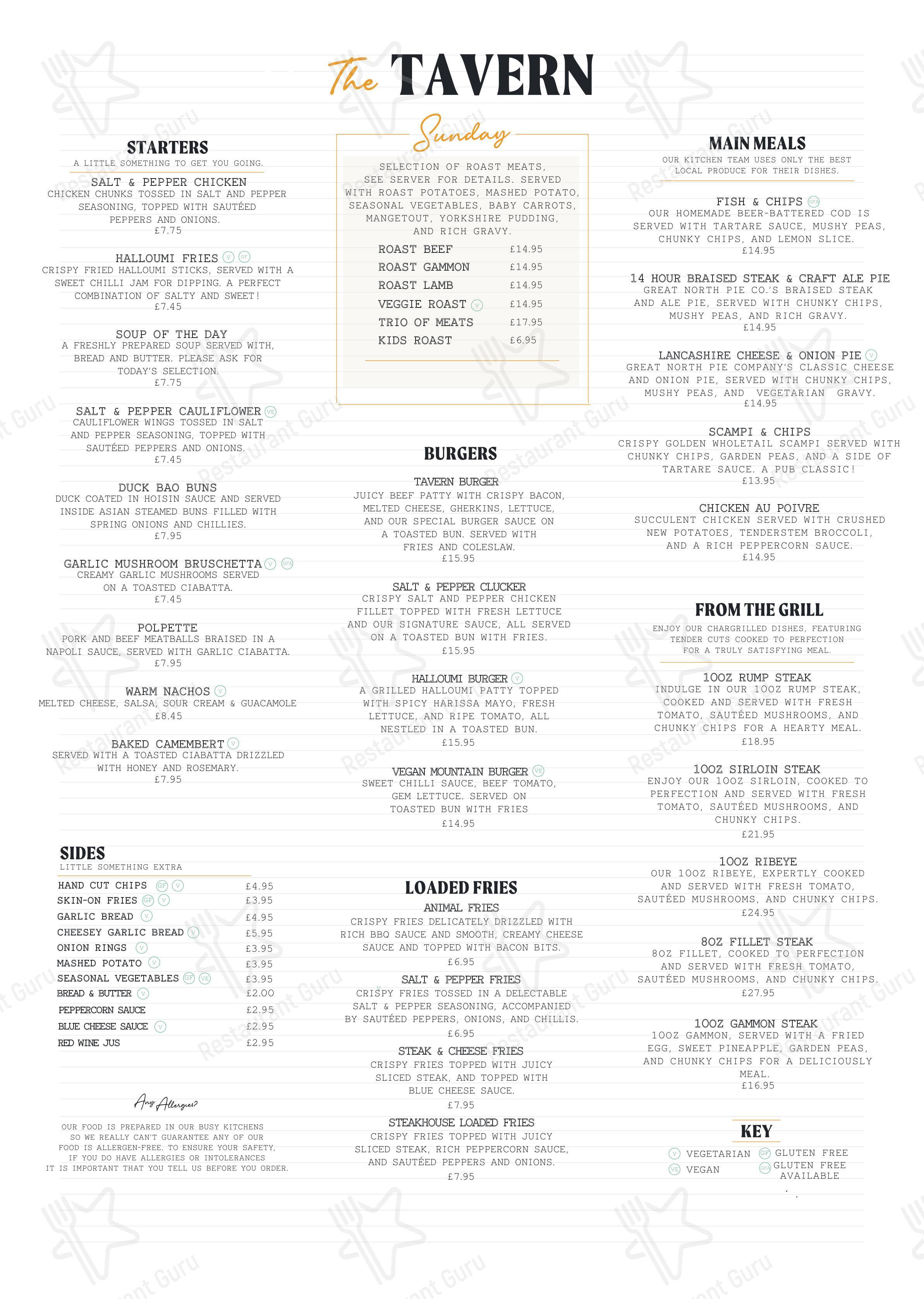 Menu at The Tavern pub & bar, Widnes, 288 Upton Ln