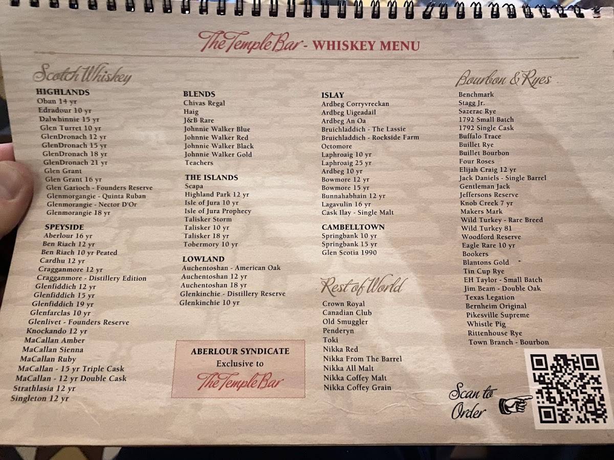 Menu at The Temple Bar Pub, Dublin