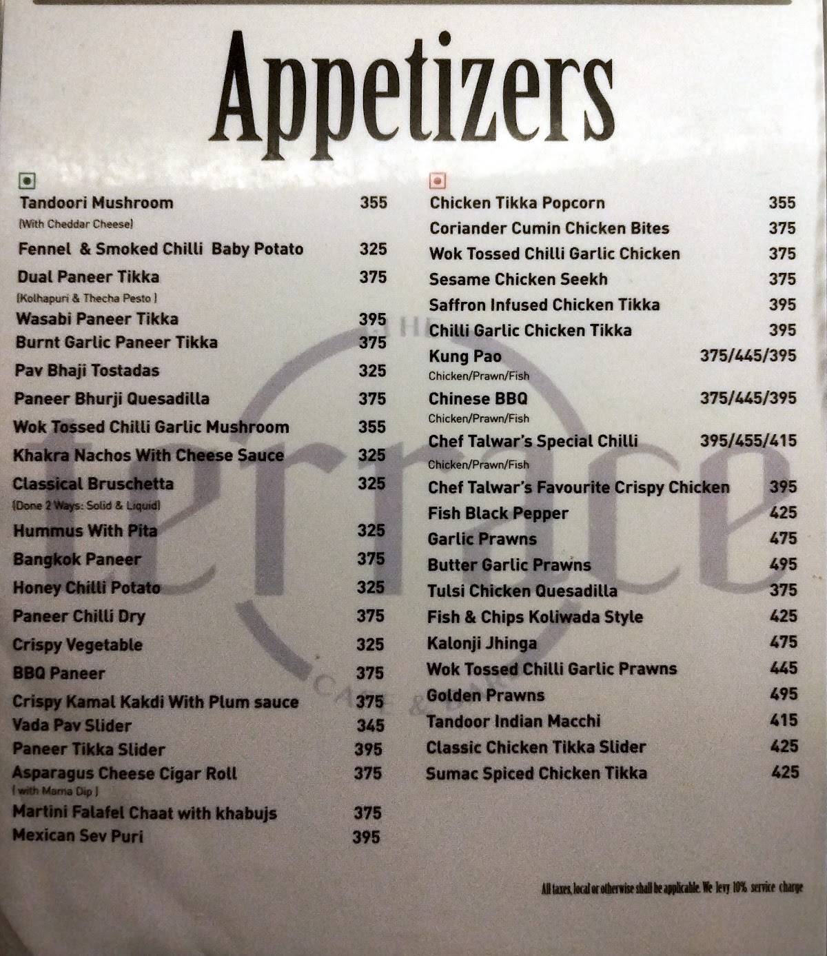 Menu at The Terrace, Mumbai, Kings International Hotel Compound