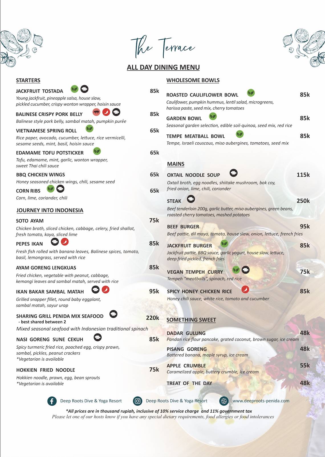 Menu at The Terrace restaurant, Indonesia
