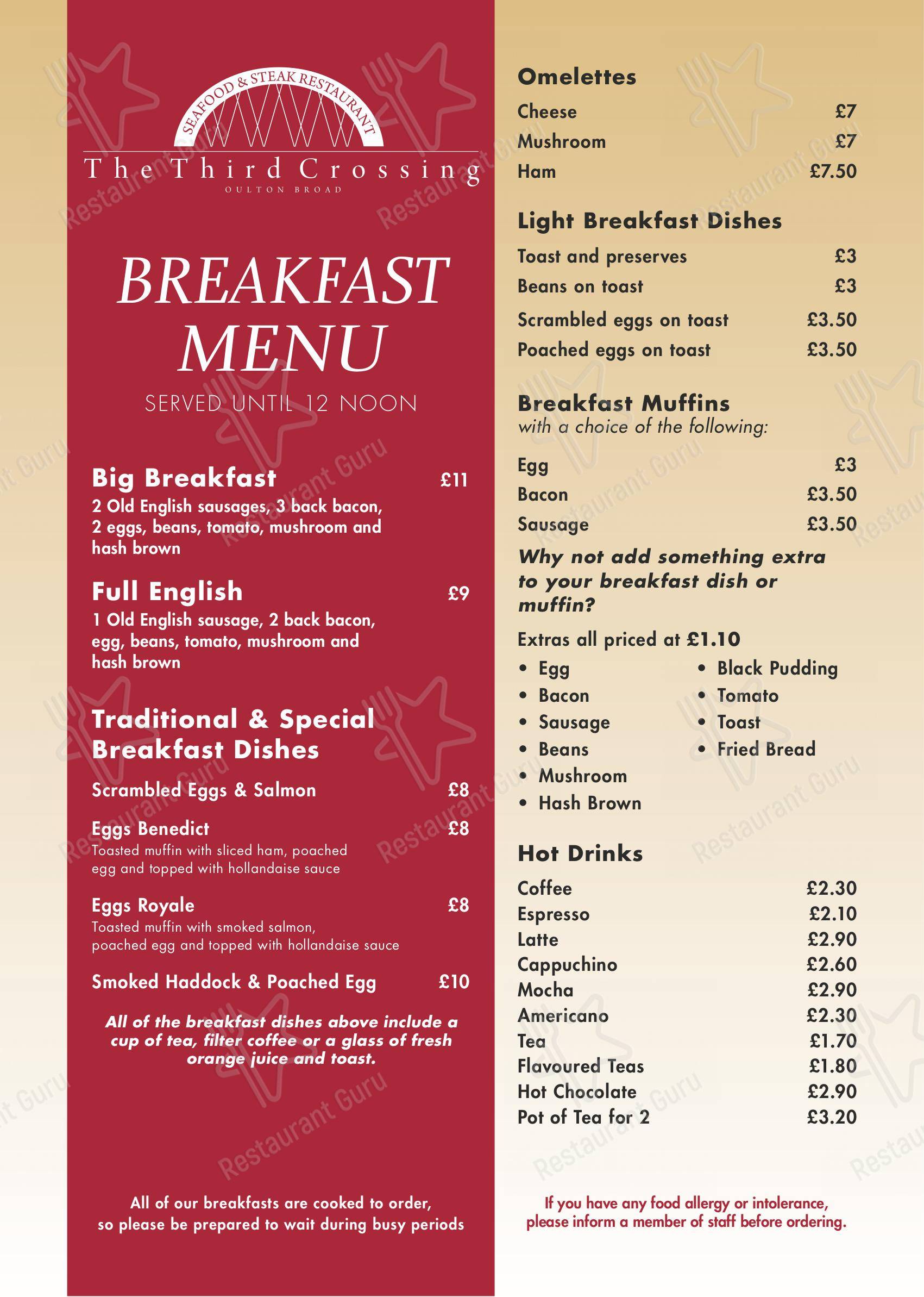 Menu at The Third Crossing restaurant, Lowestoft