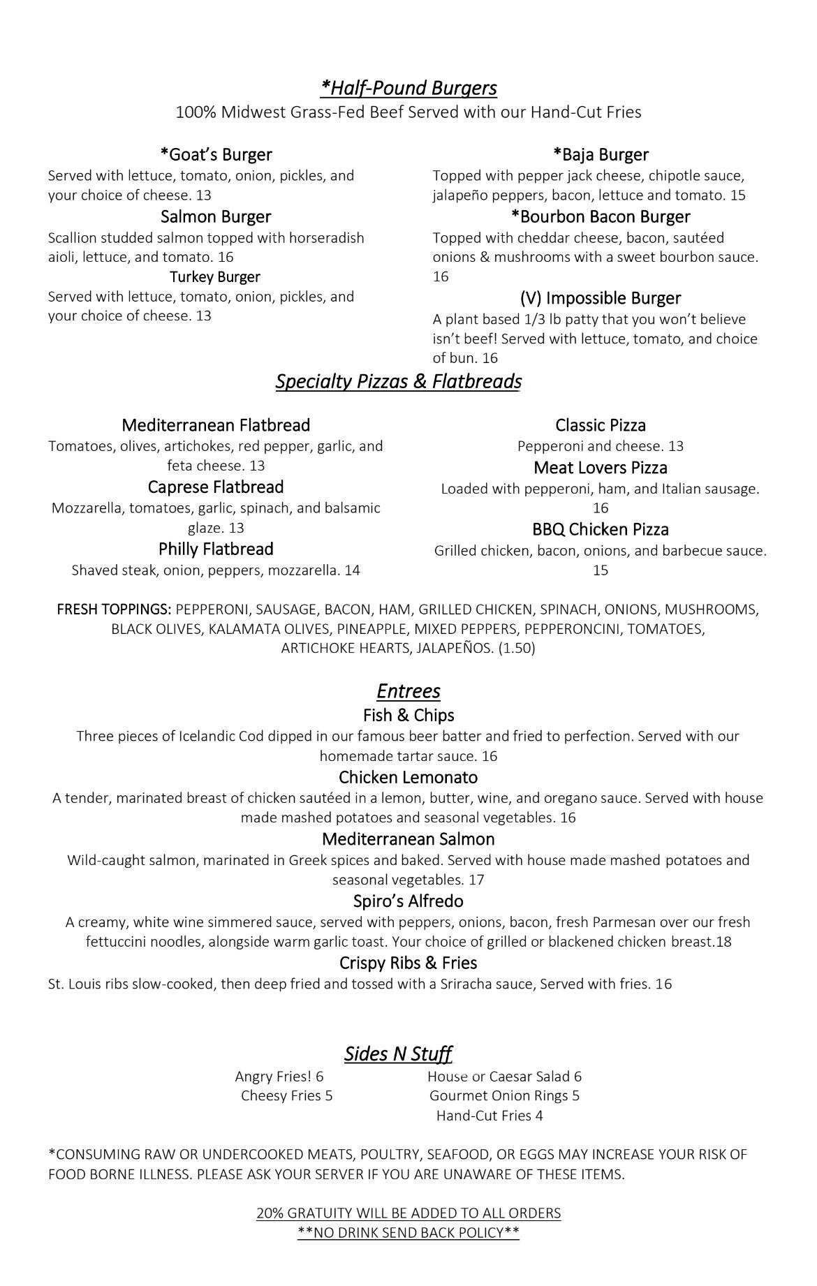 Menu at The Three Legged Goat pub & bar, Detroit