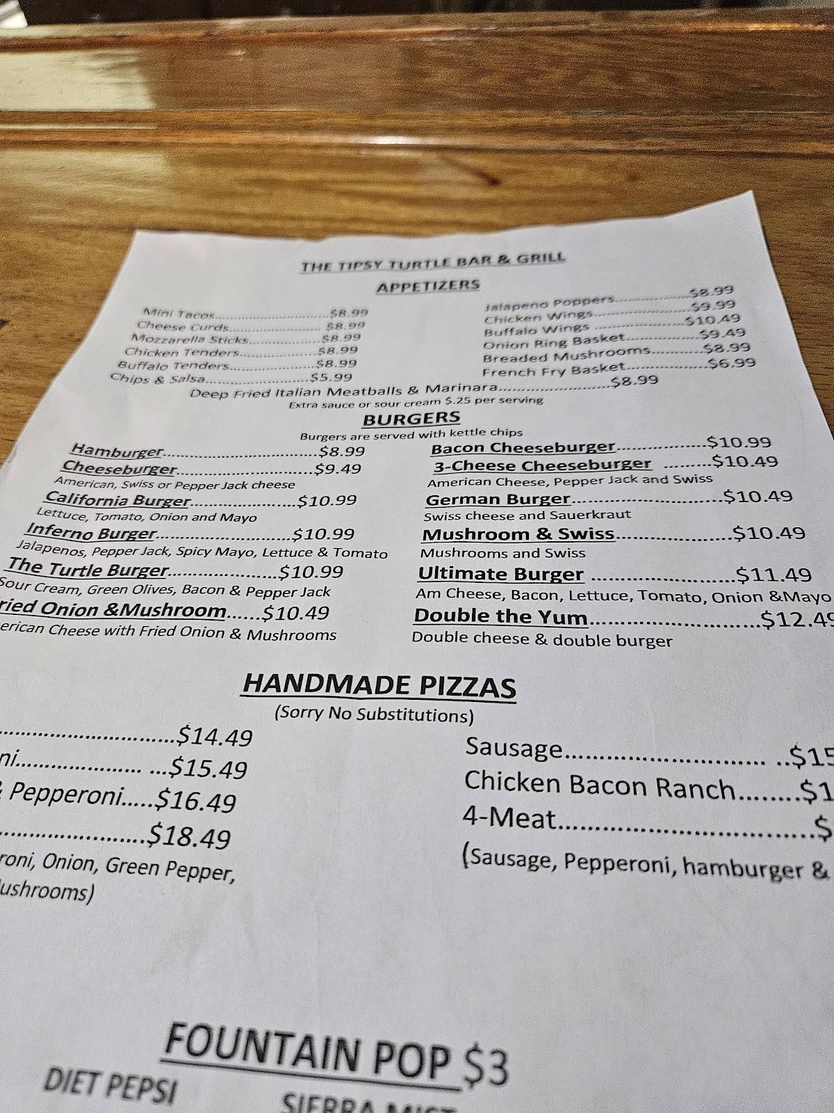 Menu at The Tipsy Turtle Bar & Grill, Red Wing