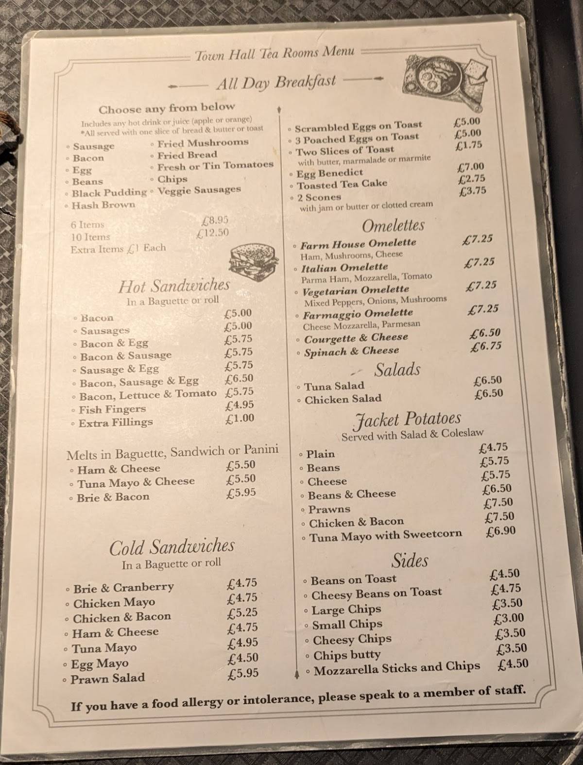 Menu at The Town Hall Tea Rooms restaurant, Swindon