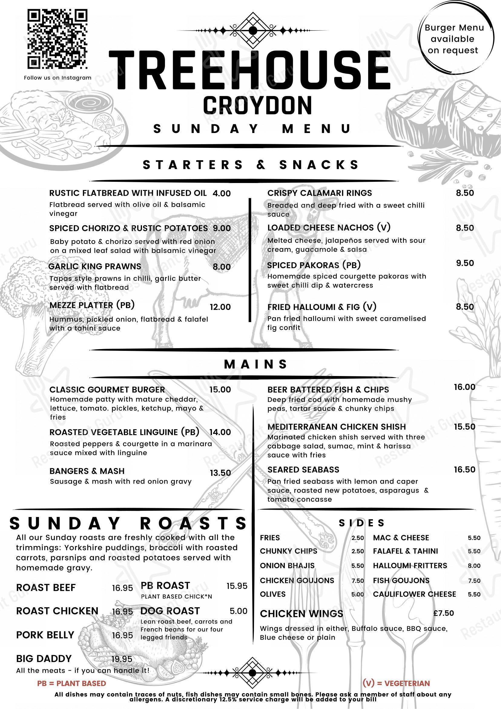 Menu at The Tree House pub & bar, Croydon, 78 S End