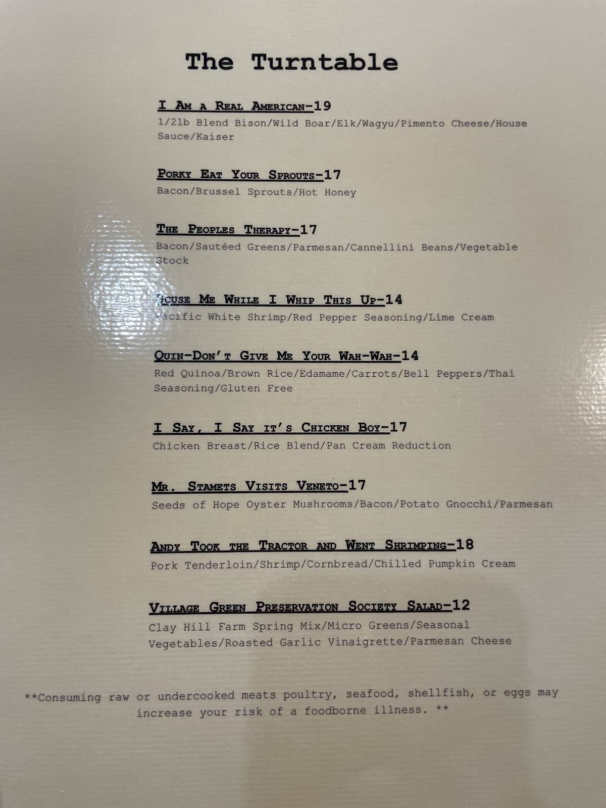 Menu at The Turntable pub & bar, Tiffin