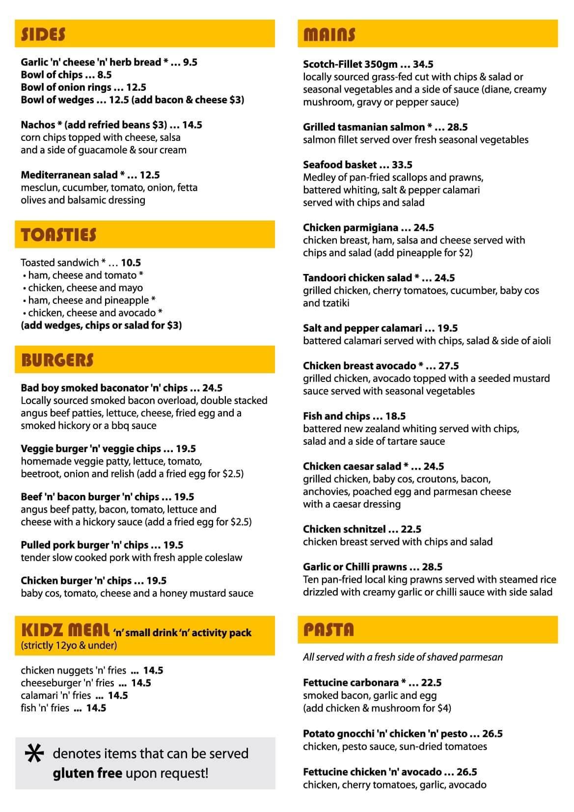 Menu at The Verve Lounge Cafe, Old Beach