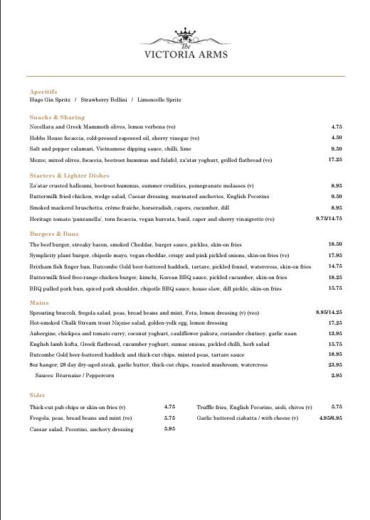 Menu at The Victoria Arms pub & bar, Oxford