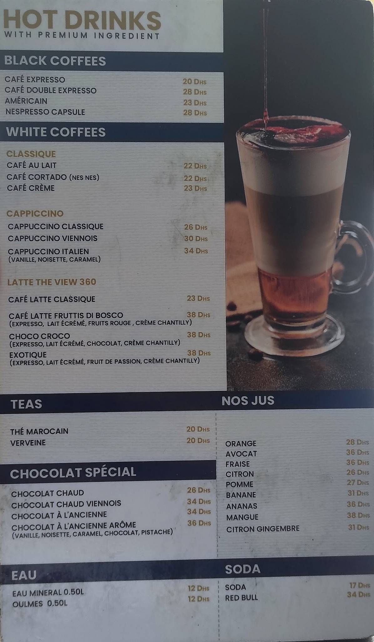 Menu au The View 360° restaurant, Casablanca