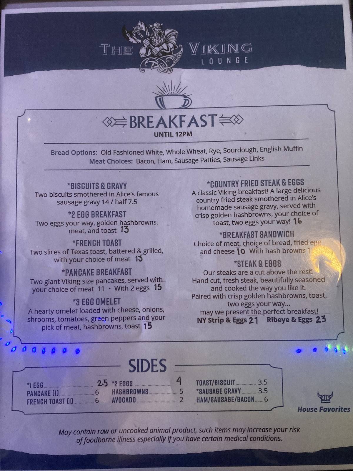 Menu at The Viking Lounge pub & bar, Lacey