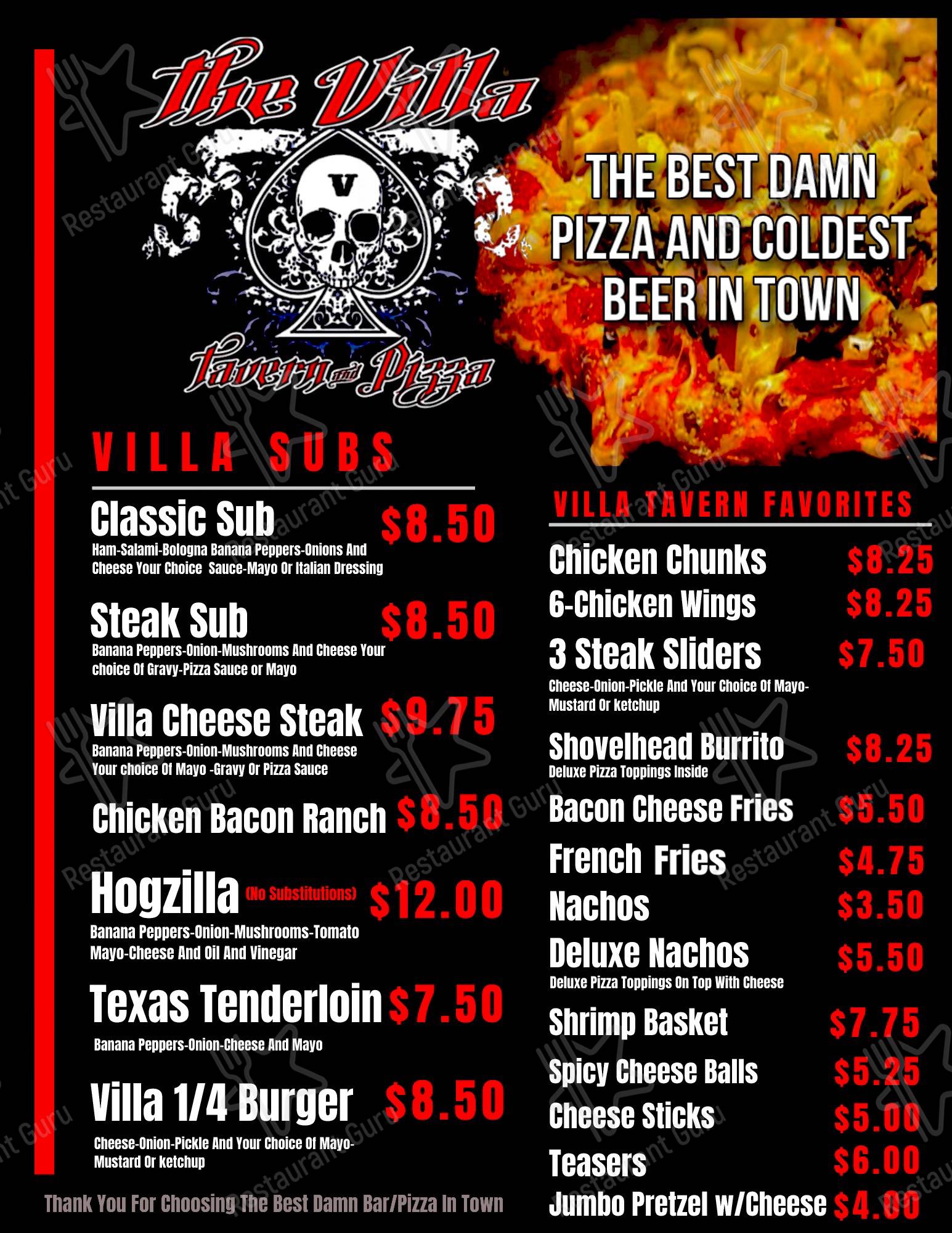 Menu at The Villa Tavern And Pizza pub & bar, Huber Heights