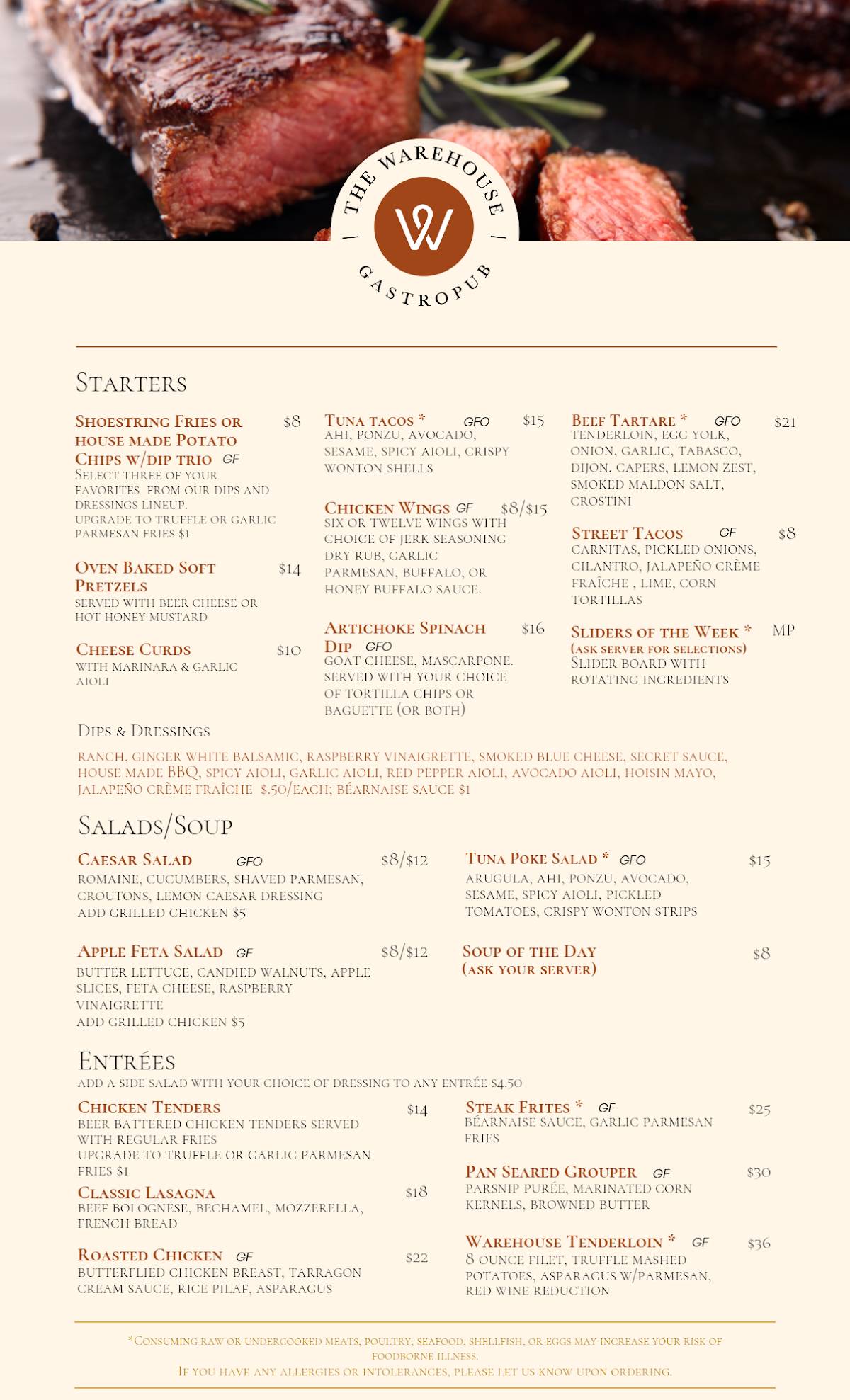 Menu at The Warehouse Gastropub & Liquor Store, Sheridan