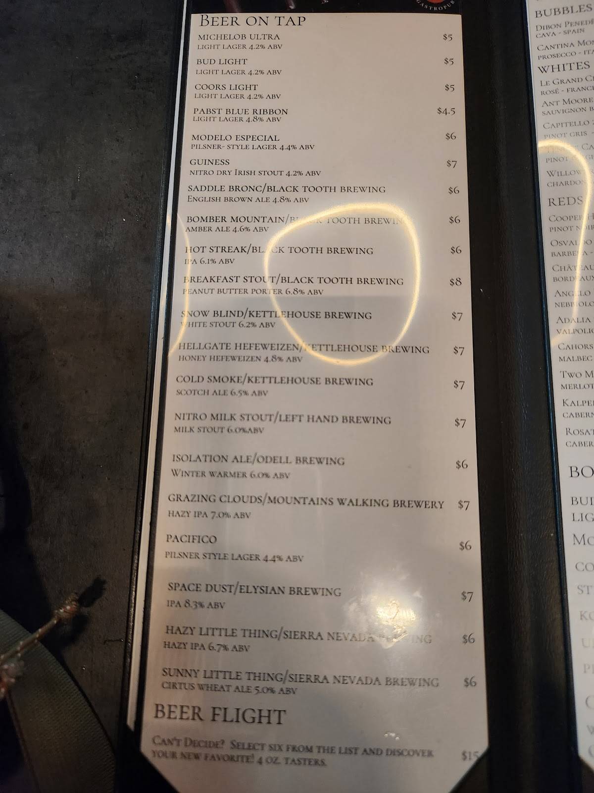 Menu at The Warehouse Gastropub & Liquor Store, Sheridan