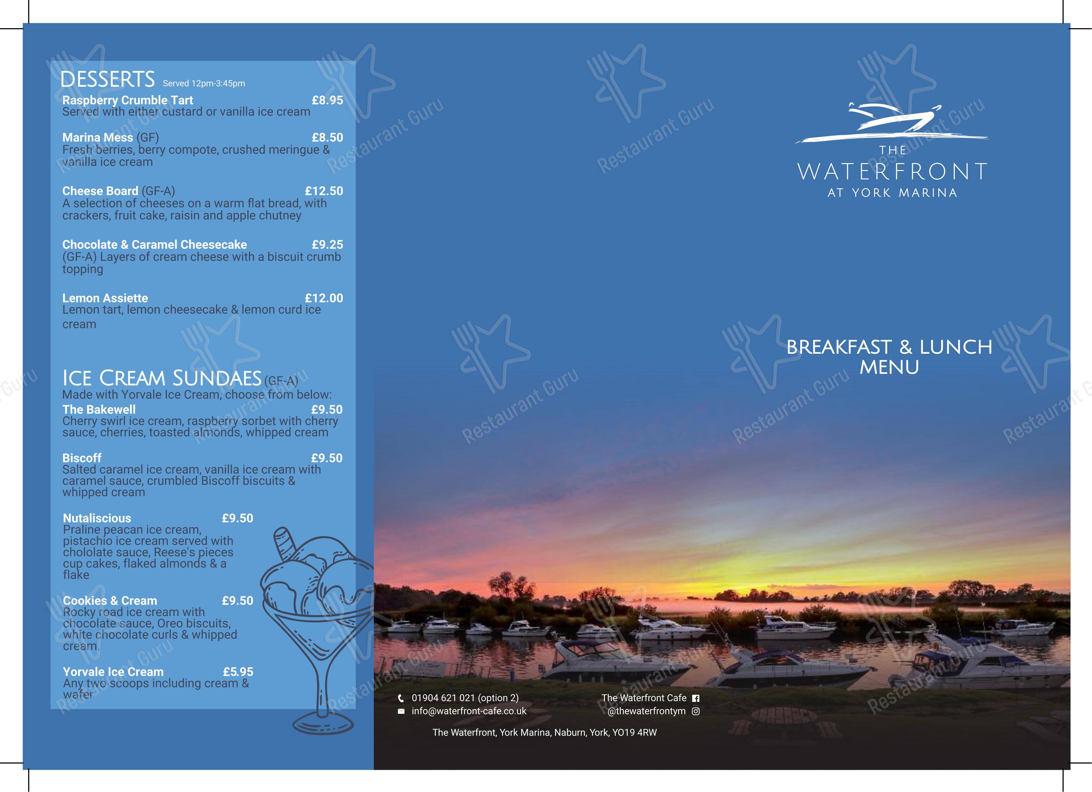 Menu at The Waterfront Cafe, York