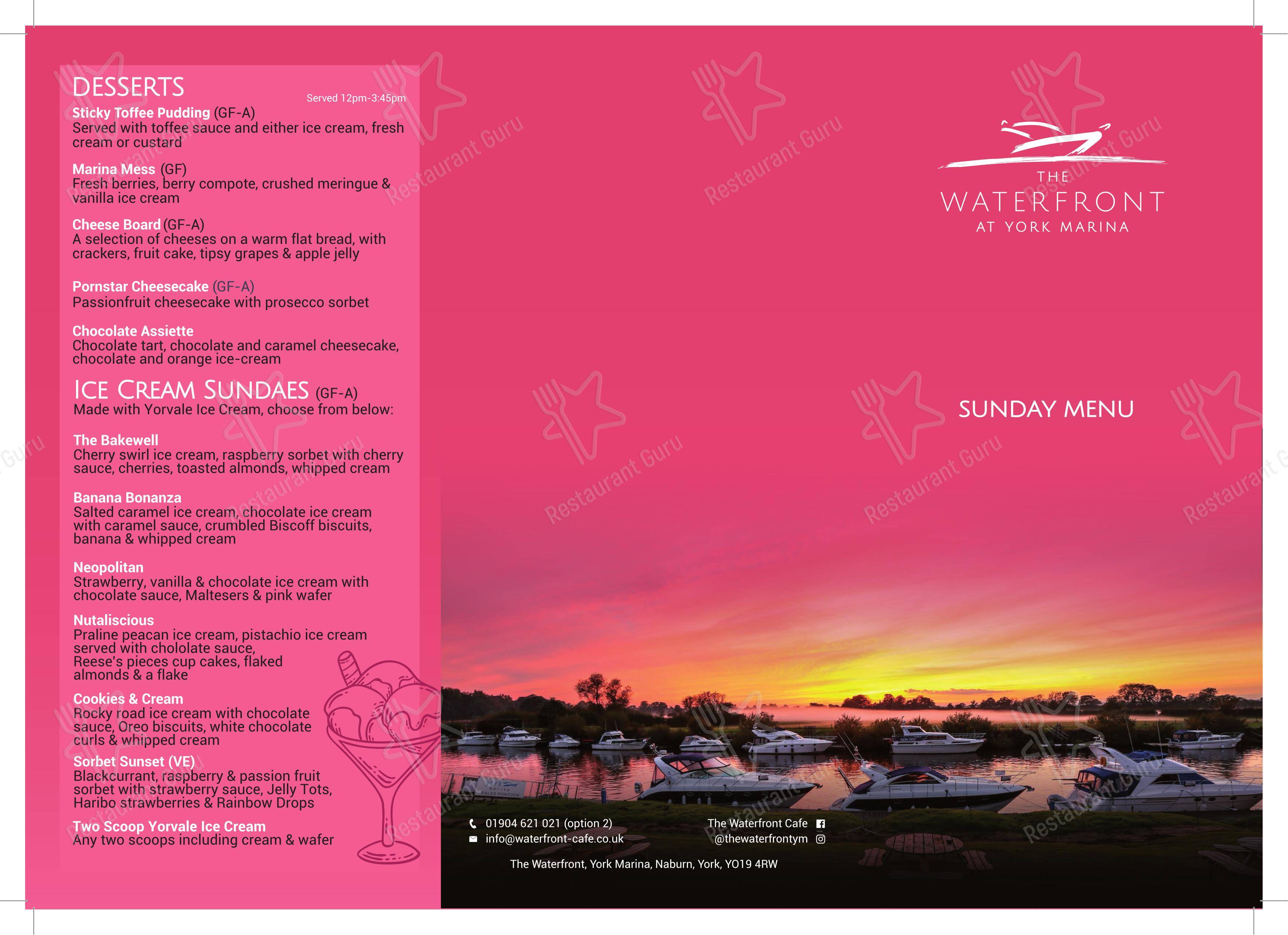 Menu at The Waterfront Cafe, York