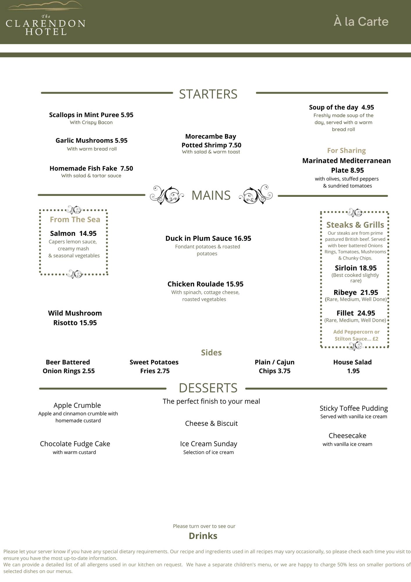 Menu at The Waterfront Restaurant, Morecambe