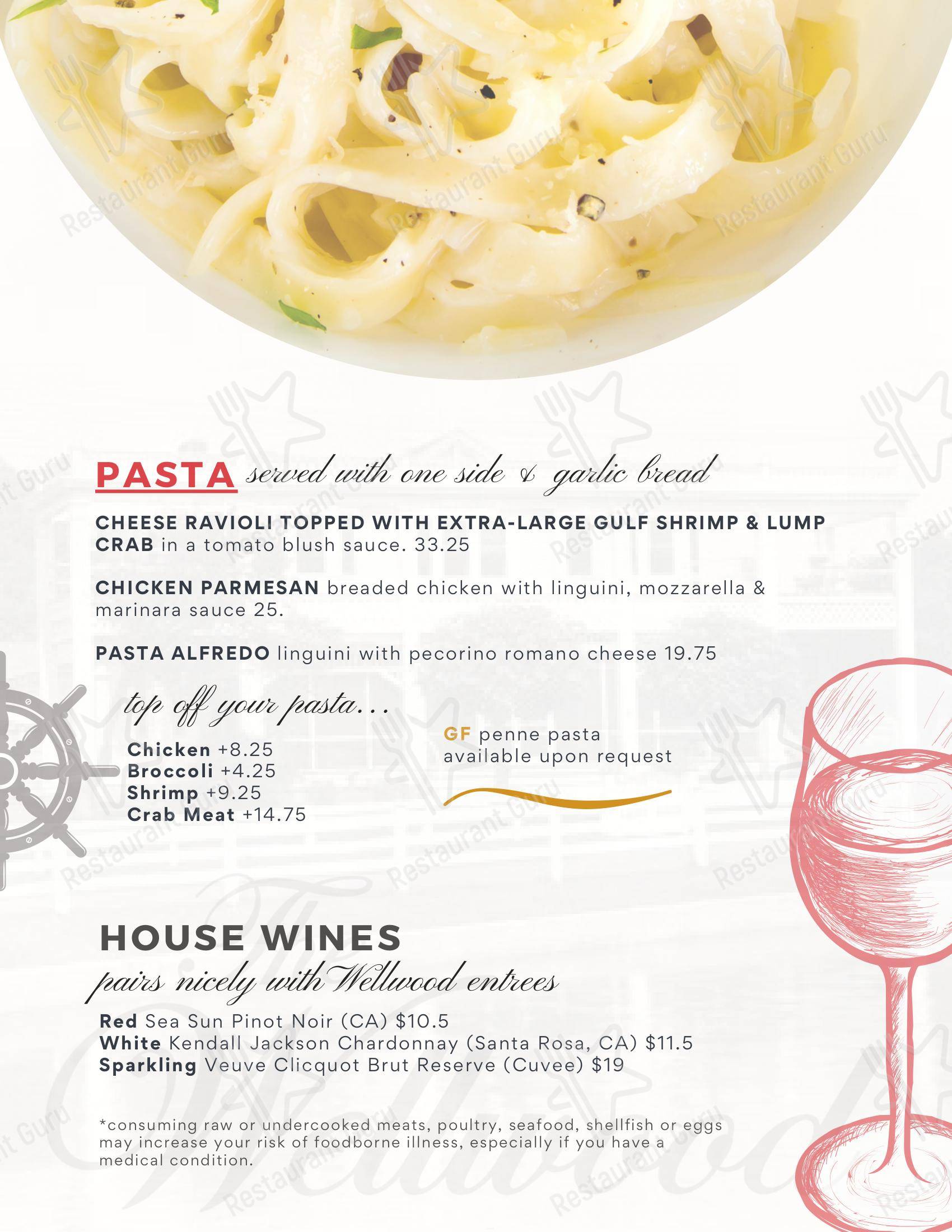 Menu at The Wellwood Restaurant, Charlestown, 523 Water St