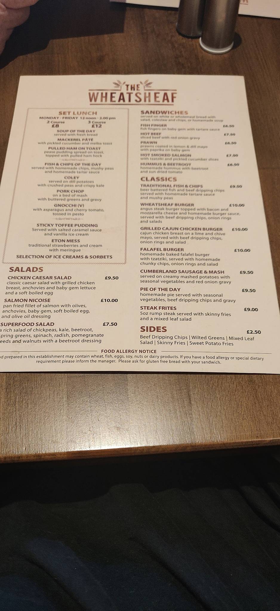 Menu at The Wheatsheaf Hotel pub & bar, Corbridge