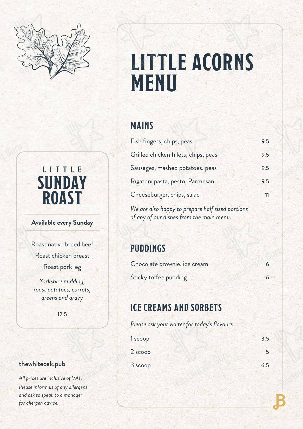 Menu at The White Oak pub & bar, Maidenhead