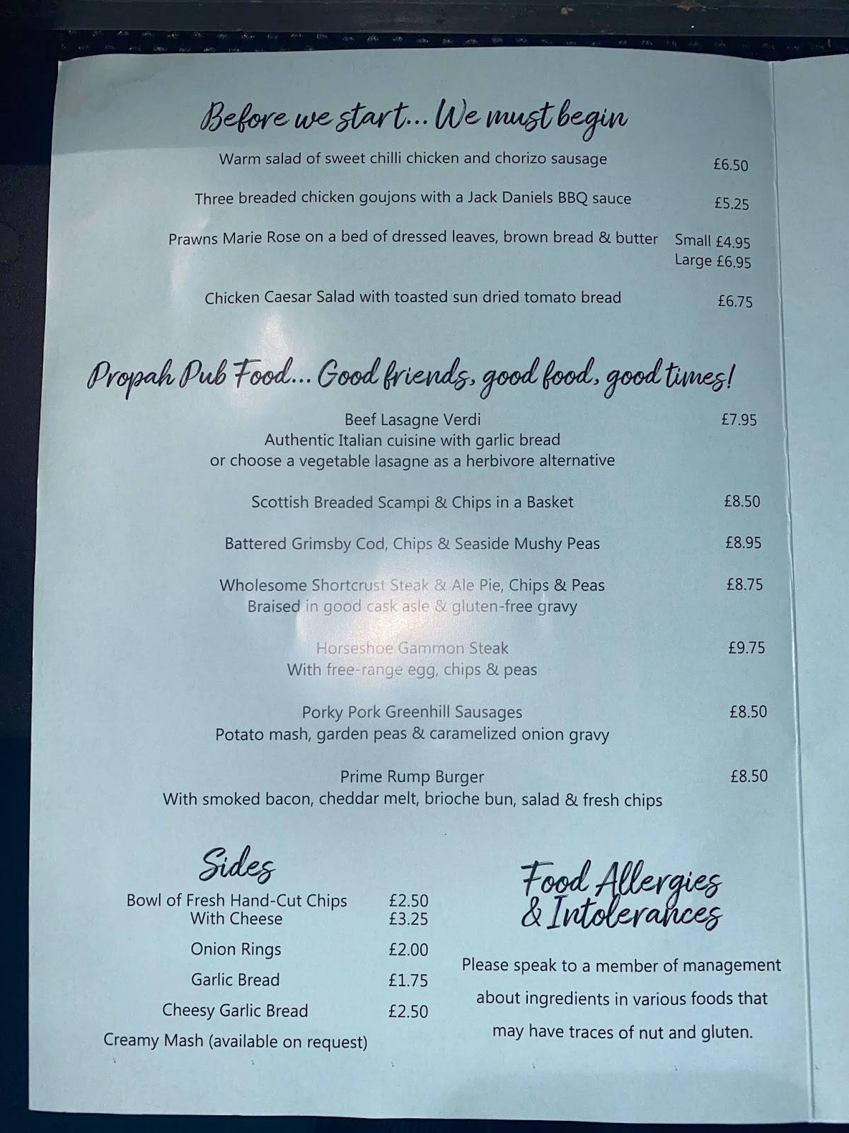 Menu at The White Swan pub & bar, Sheffield, White Swan