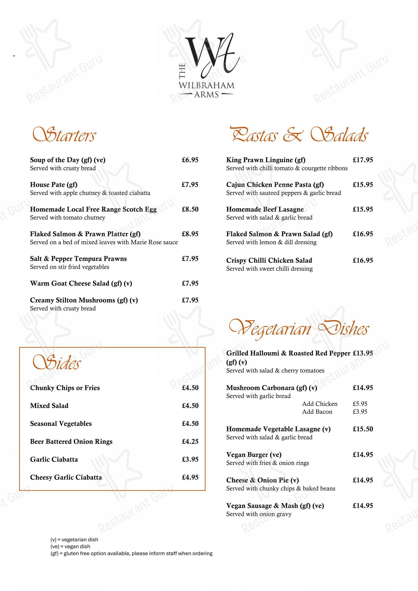 Menu at The Wilbraham Arms, Alsager pub & bar, Rode Heath