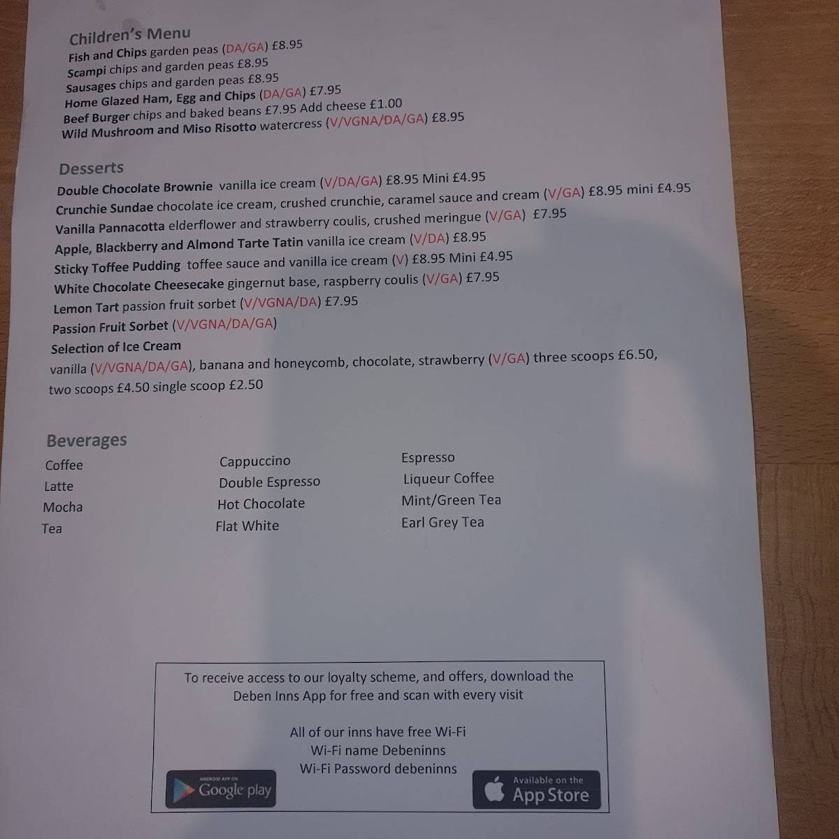 Menu at The Wilford Bridge pub & bar, Woodbridge