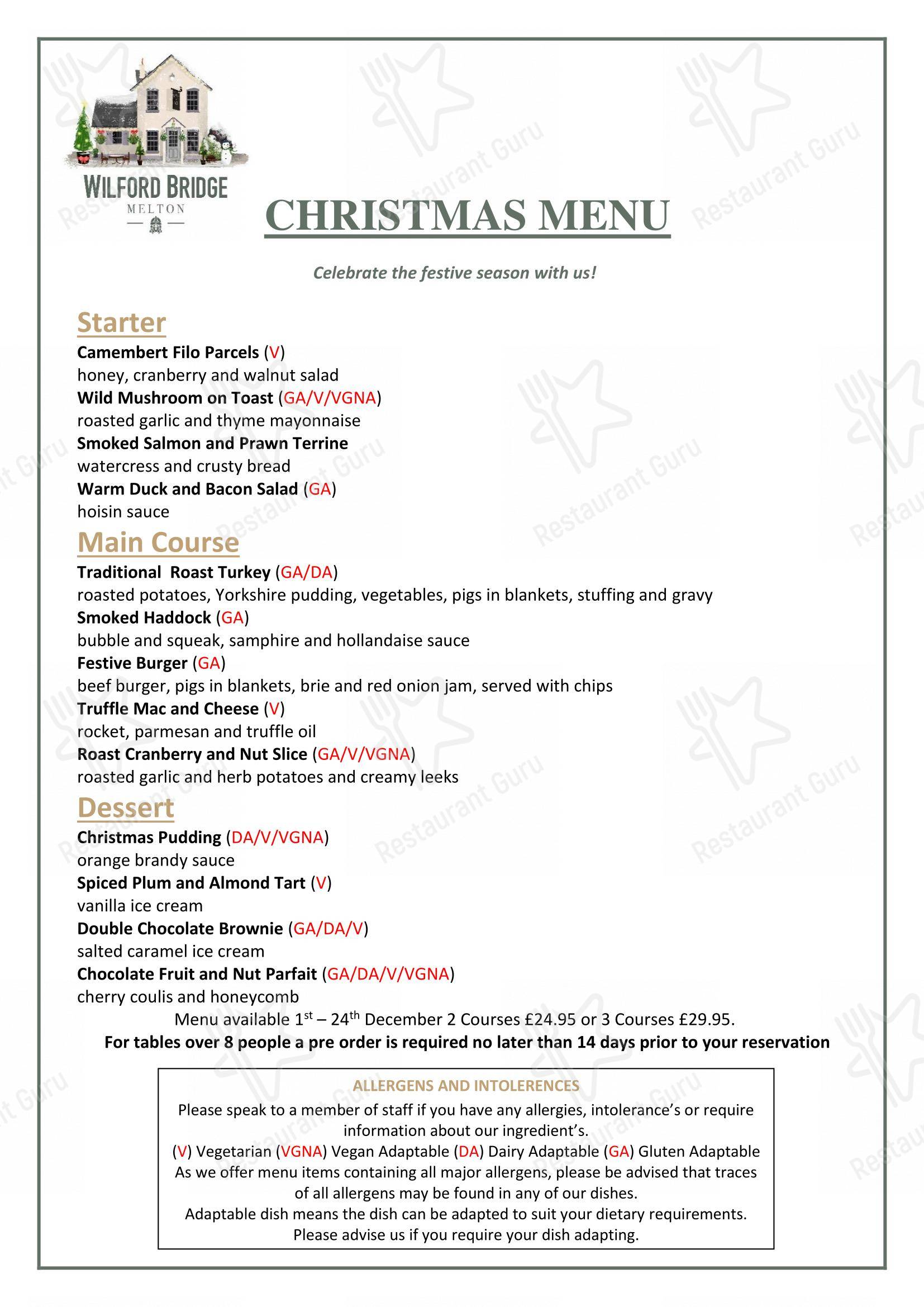 Menu at The Wilford Bridge pub & bar, Woodbridge