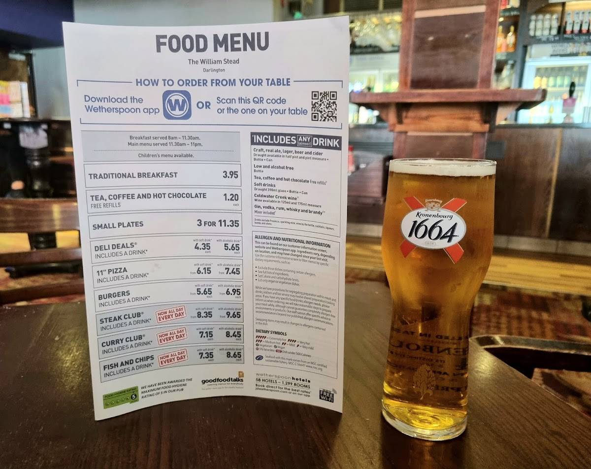 Menu at The William Stead - JD Wetherspoon pub & bar, Darlington