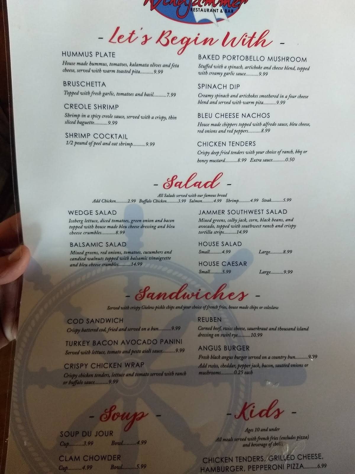 Menu at The Windjammer Bar and Grill, Lexington