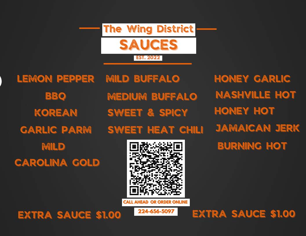Menu at The Wing District restaurant, North Chicago