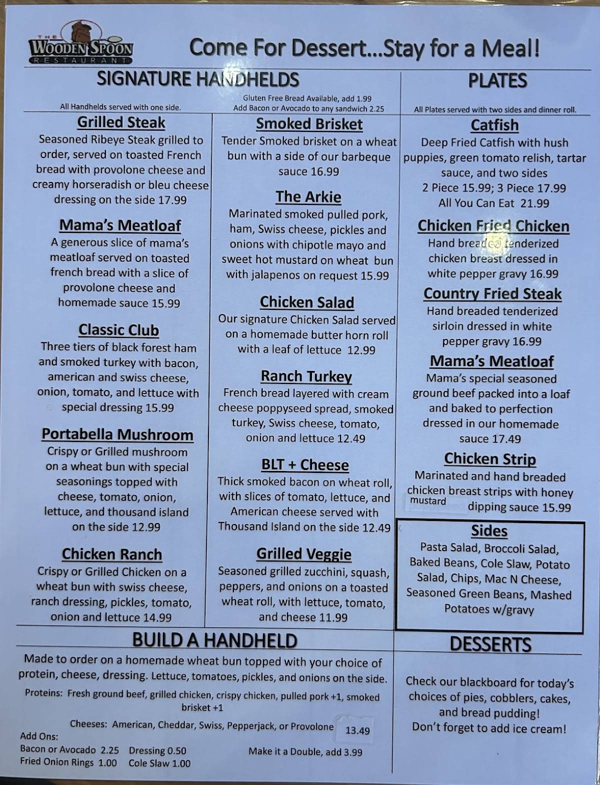 Menu at The Wooden Spoon desserts, Gentry