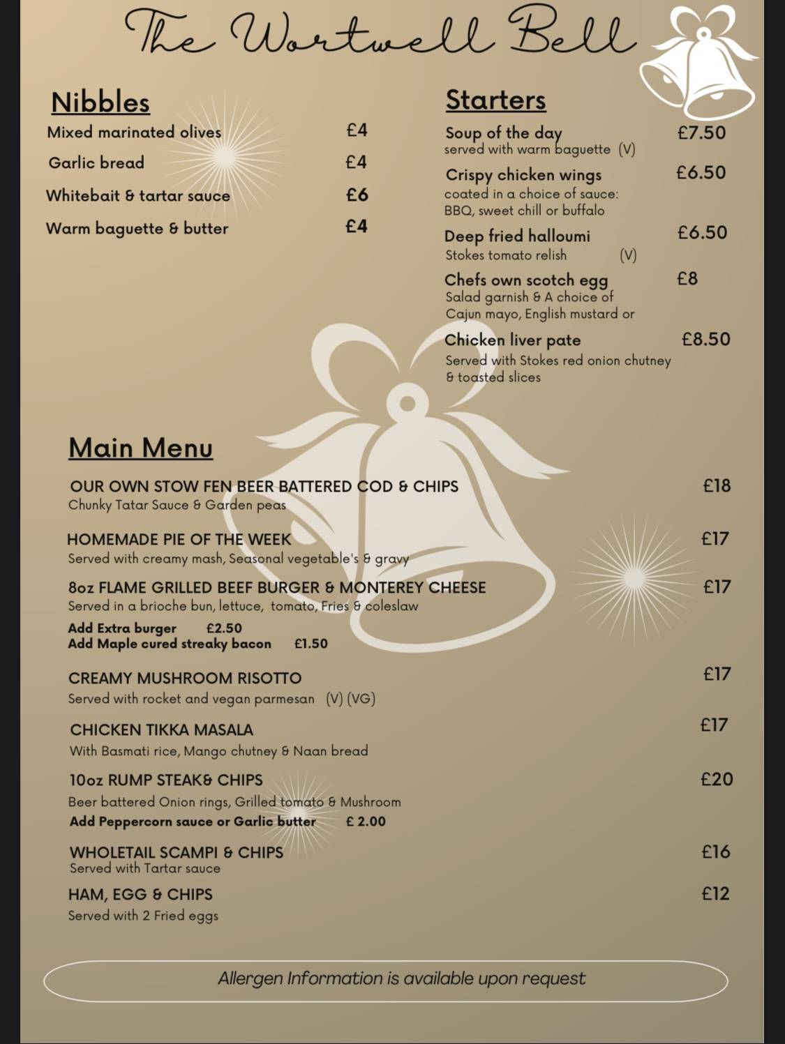 Menu at The Wortwell Bell pub & bar, Harleston