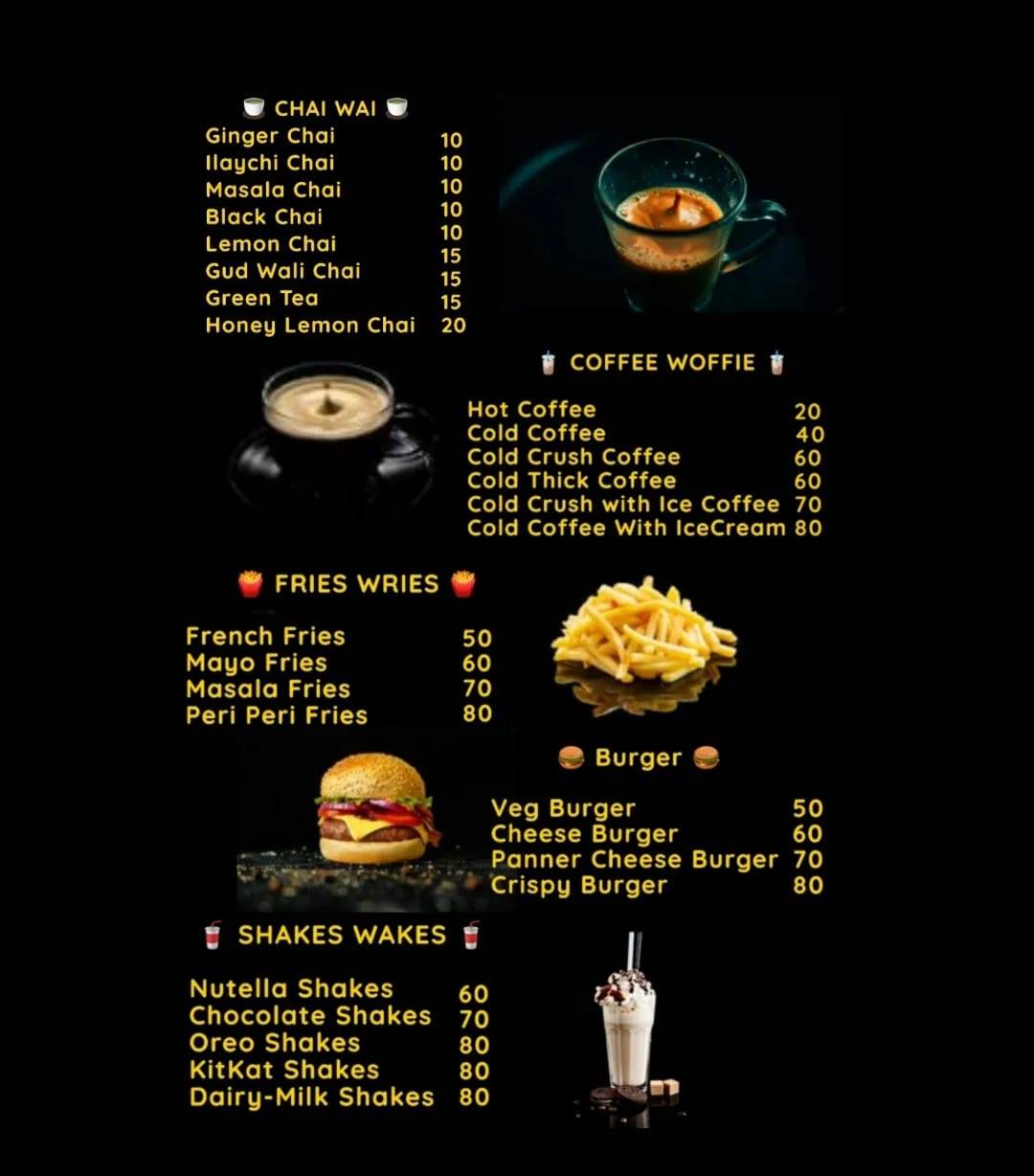 Menu at The chai bike, Nagpur
