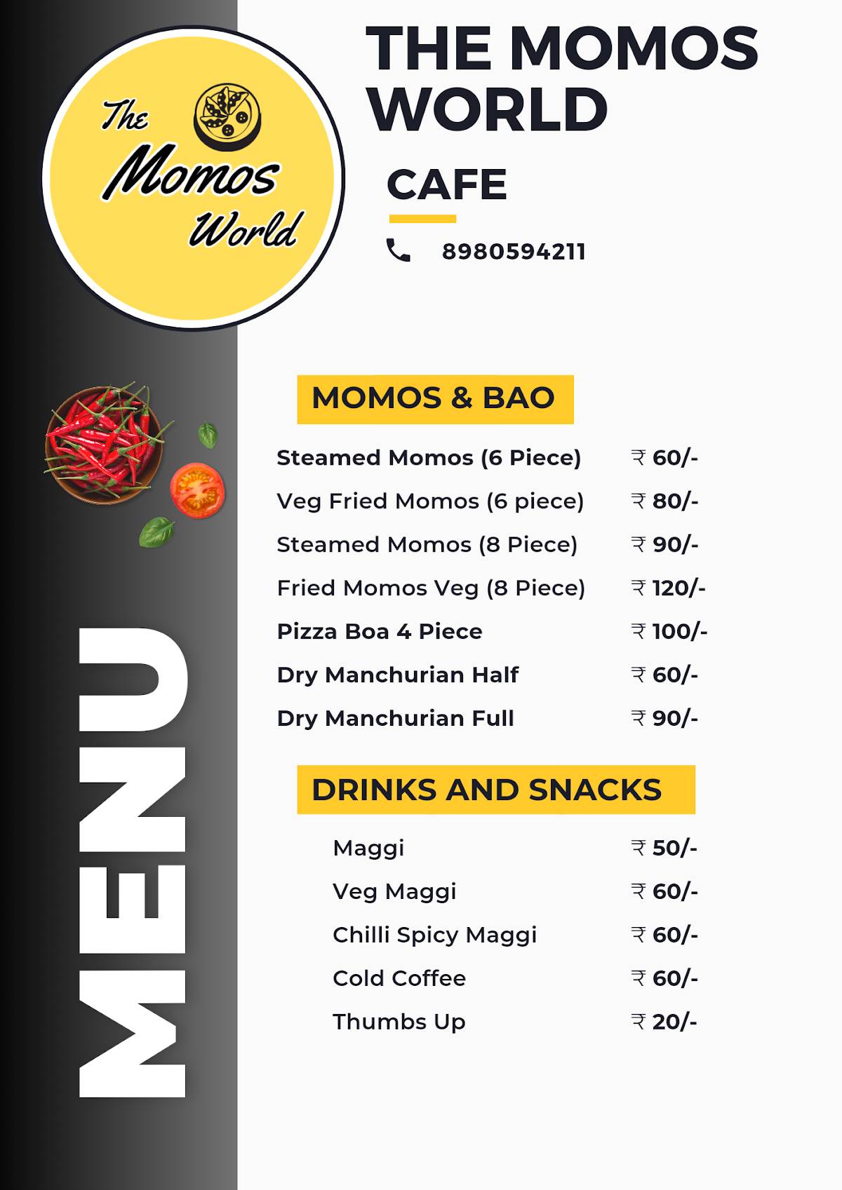 Menu at The momos world, Vadodara