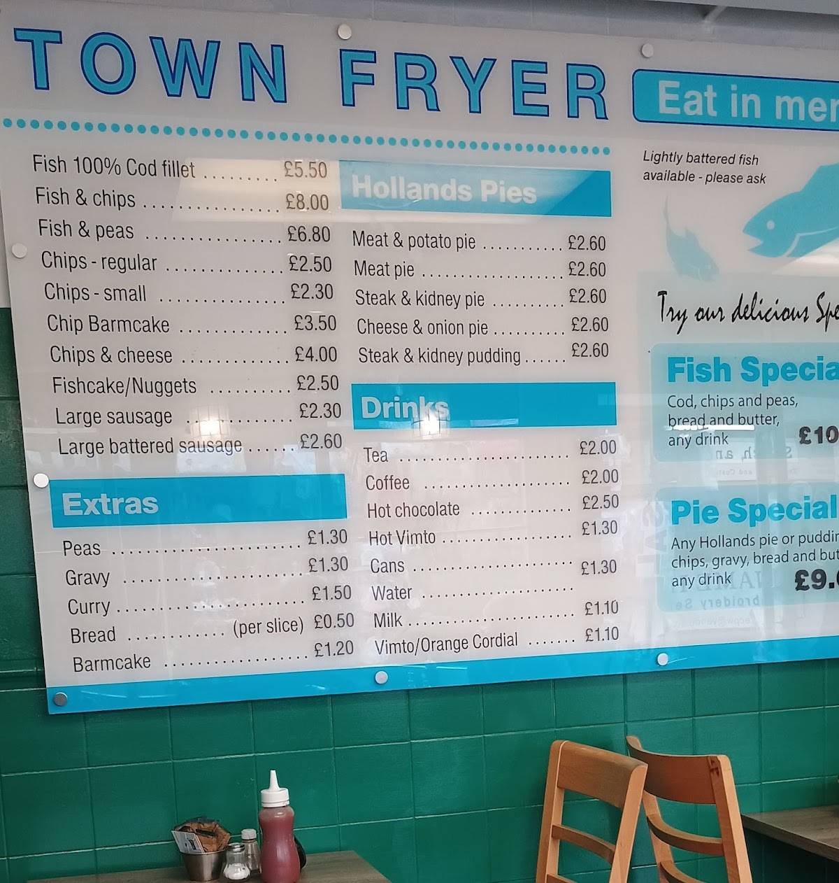 Menu at The town fryer restaurant, Bury